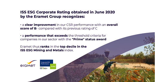 Eramet's CSR performance recognized by ISS ESG and rewarded with "Prime" status - News - Eramet